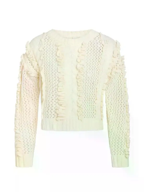 MARIE OLIVER Lindsay Ruffled Cable-knit Sweater - Neutrals