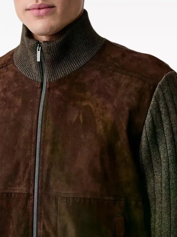 Paul & Shark Suede-panelled Ribbed-knit Jacket
