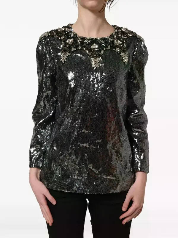 Dolce & Gabbana Sequin-embellished Crystal-neckline Blouse