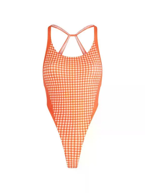 JEAN PAUL GAULTIER Gingham-print High-cut Swimsuit - Orange