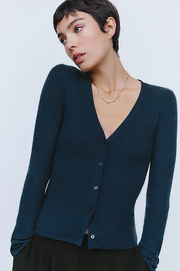 Maeve Markie 100% Cashmere Cardigan - Navy