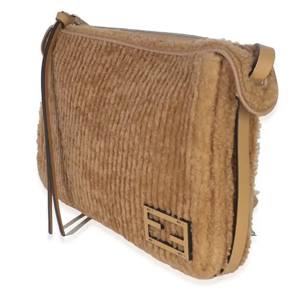 Fendi Miele Scuro Shearling Vitello Simply Shoulder Bag