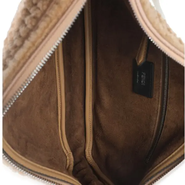 Fendi Miele Scuro Shearling Vitello Simply Shoulder Bag