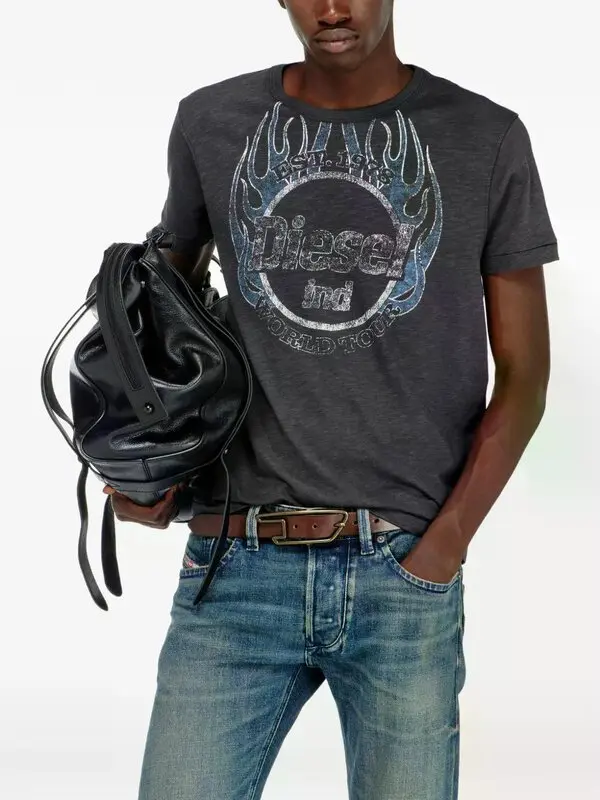DIESEL® T-shirt In Slub-jersey With Crack Print
