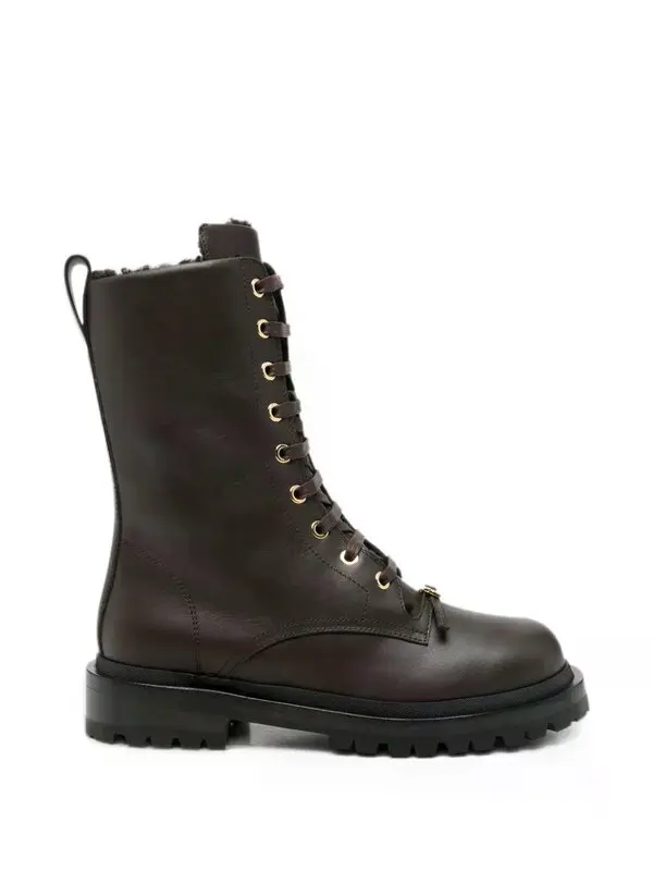 SERGIO ROSSI Lace-up Logo-buckle Boots - Brown