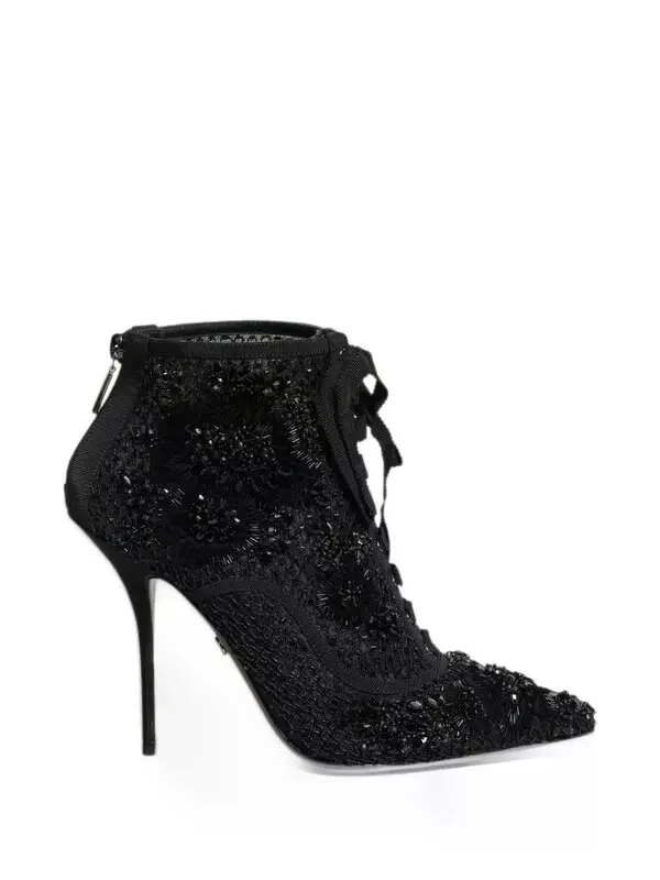 Dolce & Gabbana Embellished Mesh Ankle Boots - Black