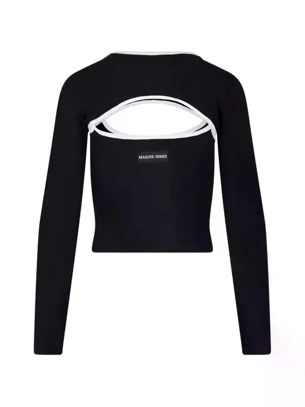 MARINE SERRE Moon-logo Bicolor Ribbed Jersey Long-sleeves Cutout-shirt