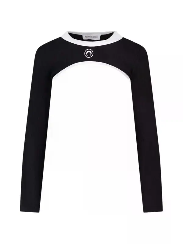 MARINE SERRE Moon-logo Bicolor Ribbed Jersey Long-sleeves Cutout-shirt