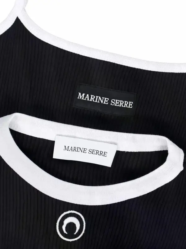 MARINE SERRE Moon-logo Bicolor Ribbed Jersey Long-sleeves Cutout-shirt