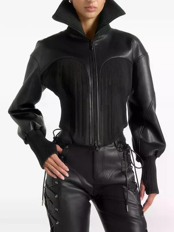 Manière De Voir Amani In Leather Funnel Neck Contour Jacket