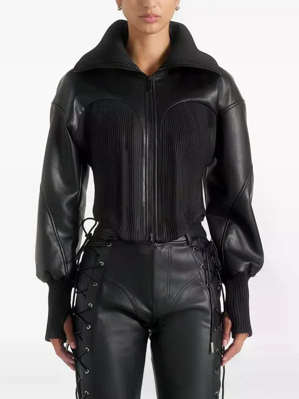 Manière De Voir Amani In Leather Funnel Neck Contour Jacket