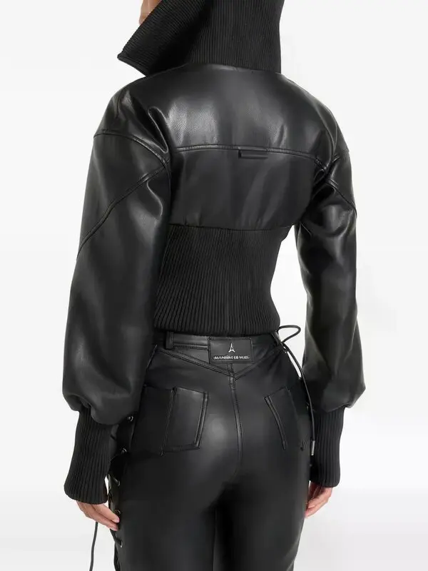 Manière De Voir Amani In Leather Funnel Neck Contour Jacket