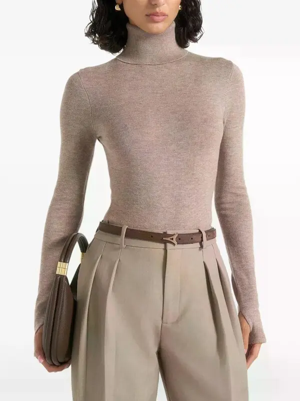 Manière De Voir Honorin Taupe Wool-blend Turtleneck Knit Bodysuit