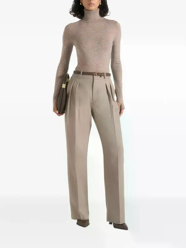 Manière De Voir Honorin Taupe Wool-blend Turtleneck Knit Bodysuit