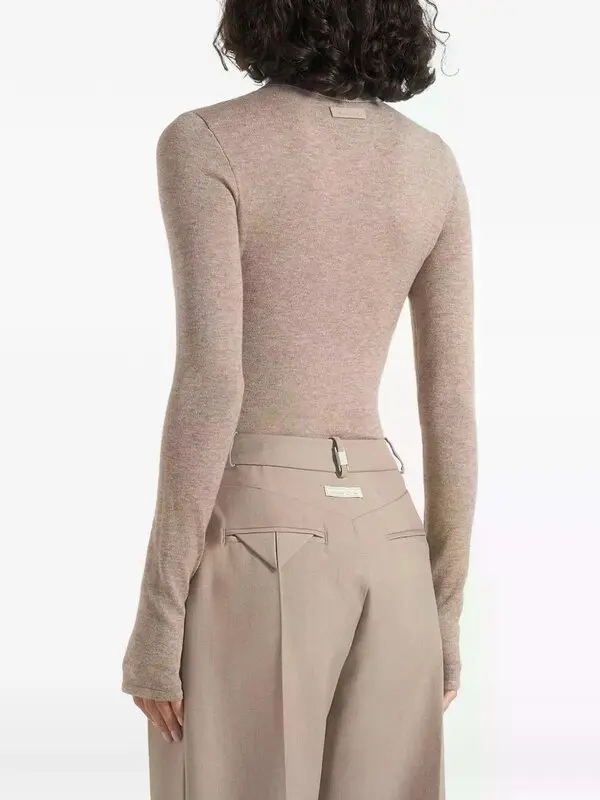 Manière De Voir Honorin Taupe Wool-blend Turtleneck Knit Bodysuit