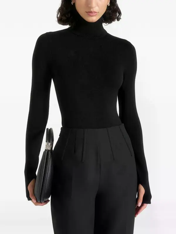 Manière De Voir Honor In Wool-blend Turtleneck Knit Bodysuit
