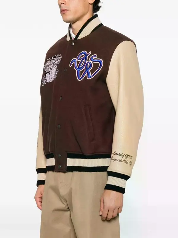 Off-White Cat Off Leather And Wool Varsity Jacket