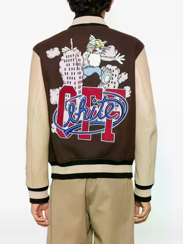 Off-White Cat Off Leather And Wool Varsity Jacket