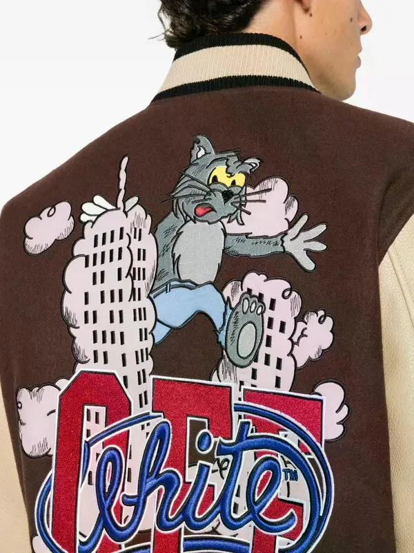 Off-White Cat Off Leather And Wool Varsity Jacket