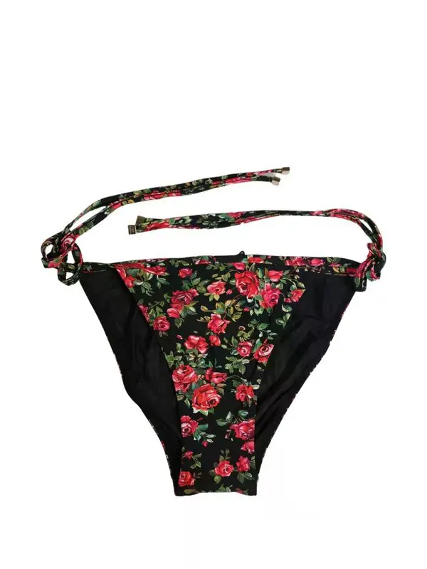 Dolce & Gabbana Floral-print Tie-side Bikini Bottoms - Black