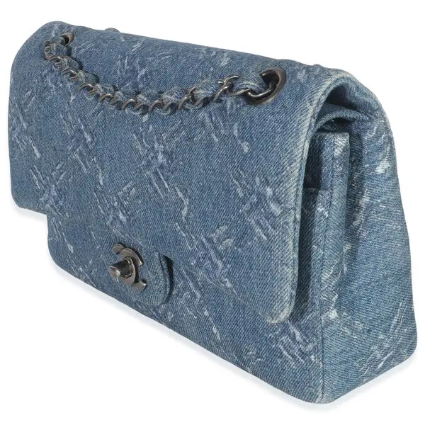 Chanel Bleached Chain Printed Denim Classic Double Flap Bag
