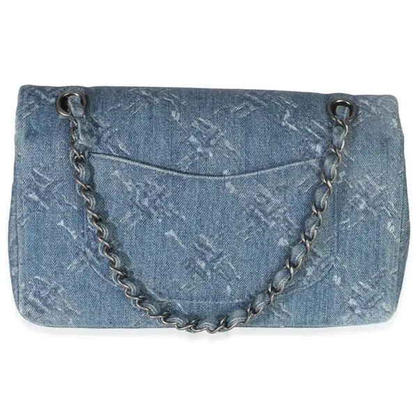 Chanel Bleached Chain Printed Denim Classic Double Flap Bag