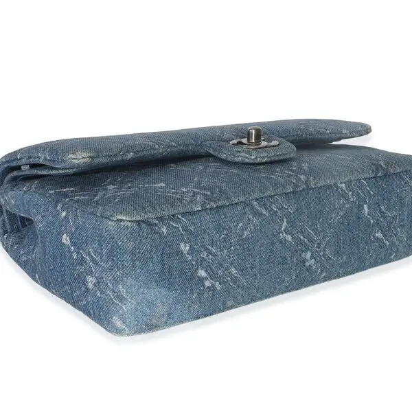 Chanel Bleached Chain Printed Denim Classic Double Flap Bag