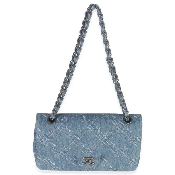Chanel Bleached Chain Printed Denim Classic Double Flap Bag