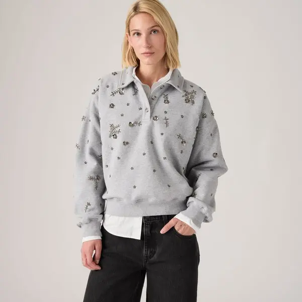 LEVI'S Vintage Embellished Polo Sweatshirt - Silver Heather Gray