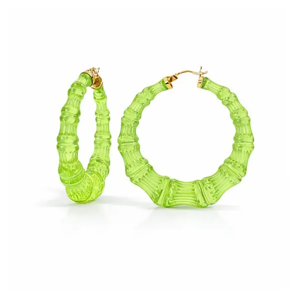 GOLD & HONEY Green Bamboo Hoop Earrings - Gold/green