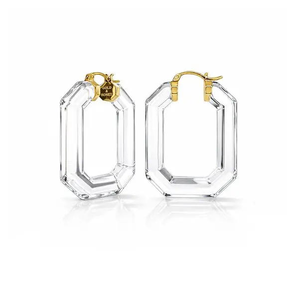 GOLD & HONEY Crystal Clear Geometric Cut Hoop Earrings - Gold