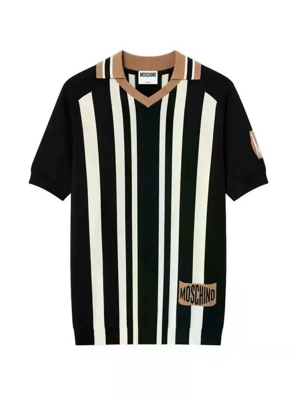 Moschino Striped Logo-patch Polo Shirt - Black