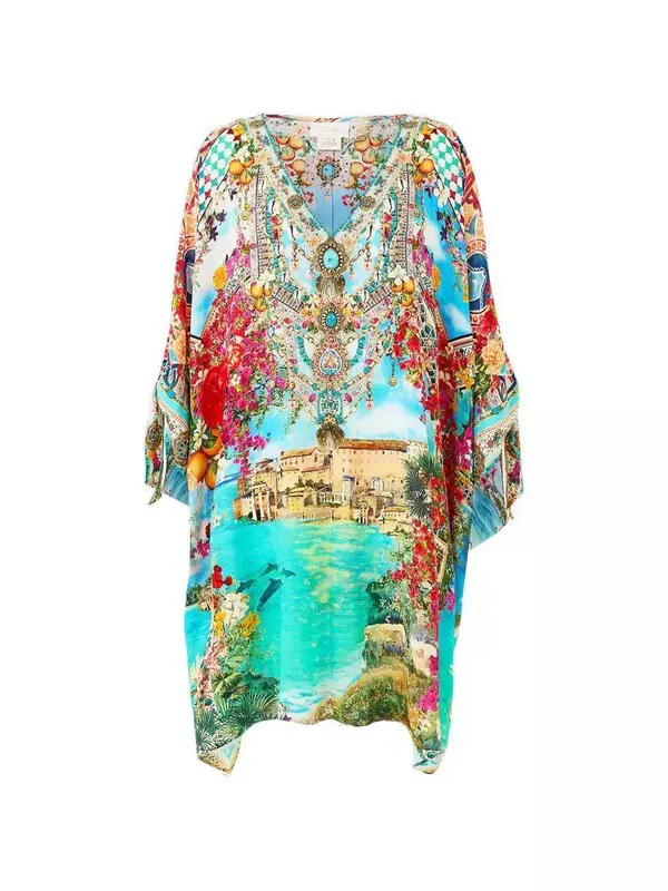 Camilla V-neck Geometric-pattern Mini Dress