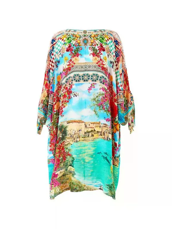 Camilla V-neck Geometric-pattern Mini Dress
