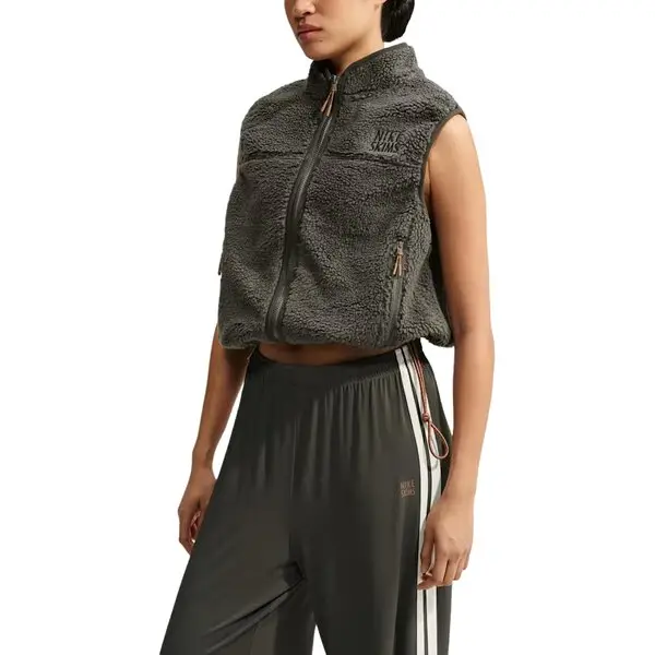 Nike X Skims Sherpa Oversized Vest 'boulder Obsidian - Boulder/obsidian