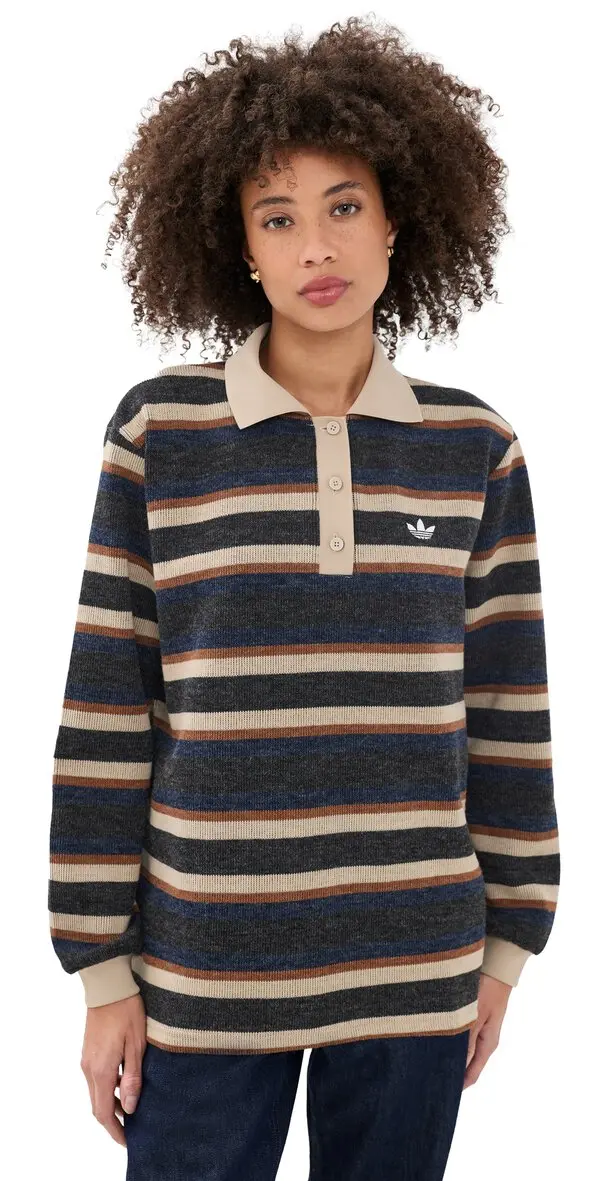 Adidas Stripe Knitted Polo Sweater - Black