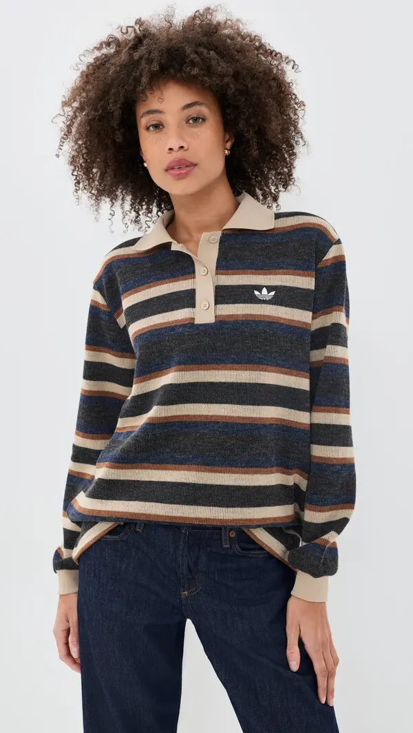 Adidas Stripe Knitted Polo Sweater