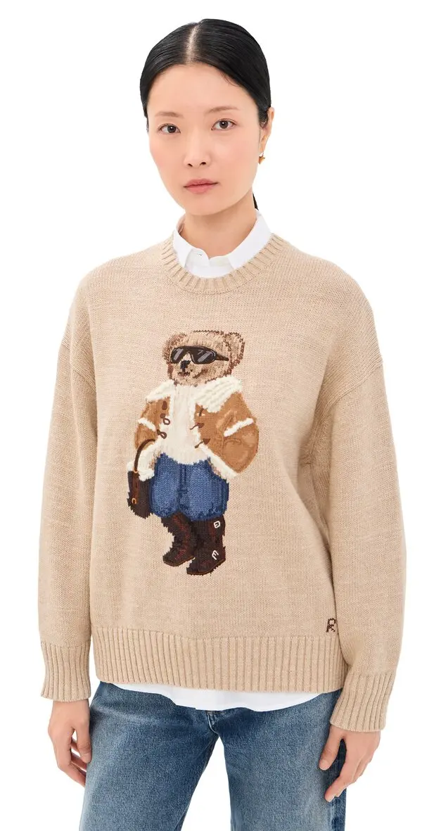 Polo Ralph Lauren Winter Polo Bear Crew Sweater - Tan Multi