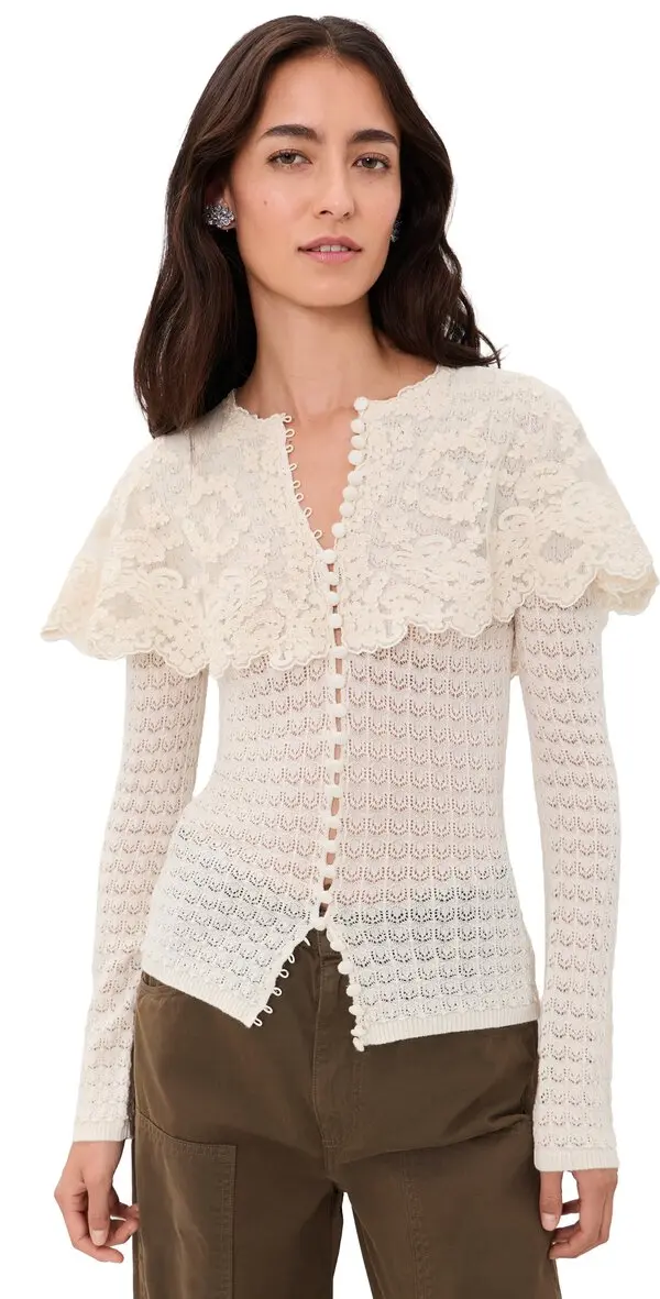 Sea Chandra Lace Long Sleeve Cape Cardigan - Cream