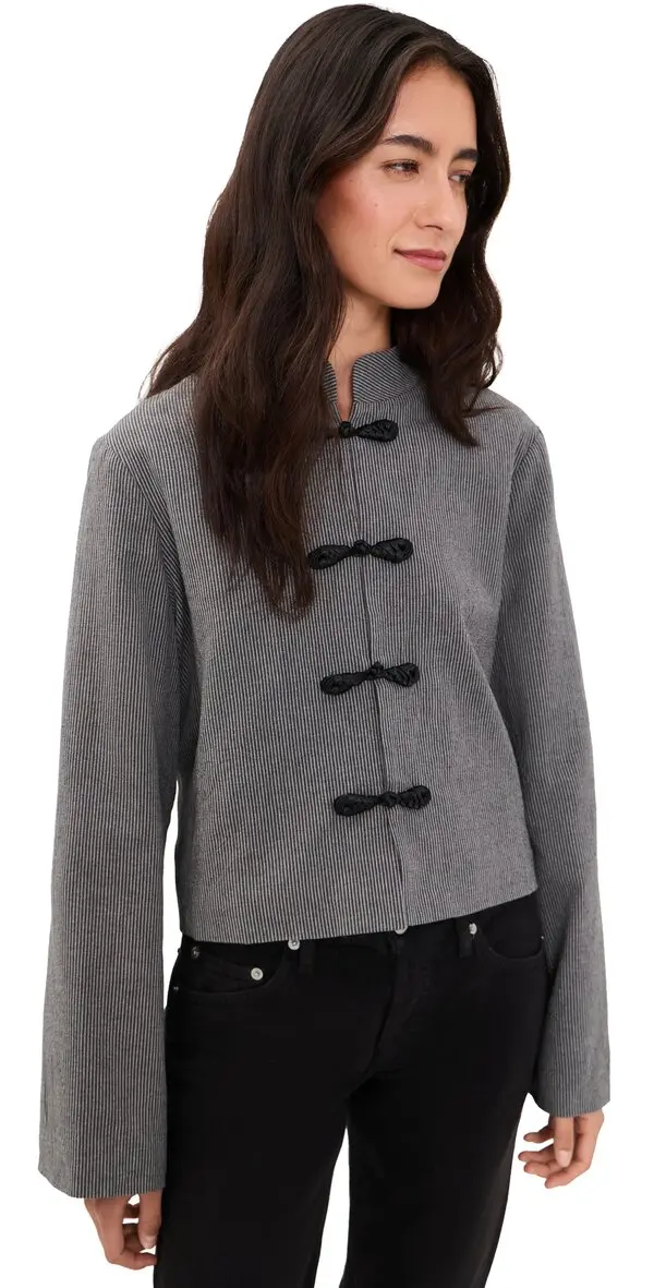ANOTHER GIRL Stripe Mandarin Collar Jacket