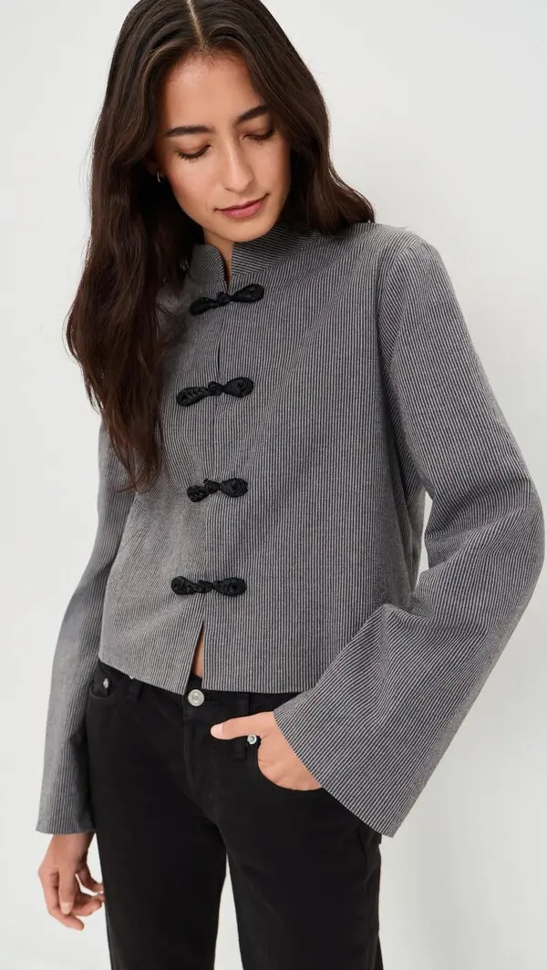ANOTHER GIRL Stripe Mandarin Collar Jacket