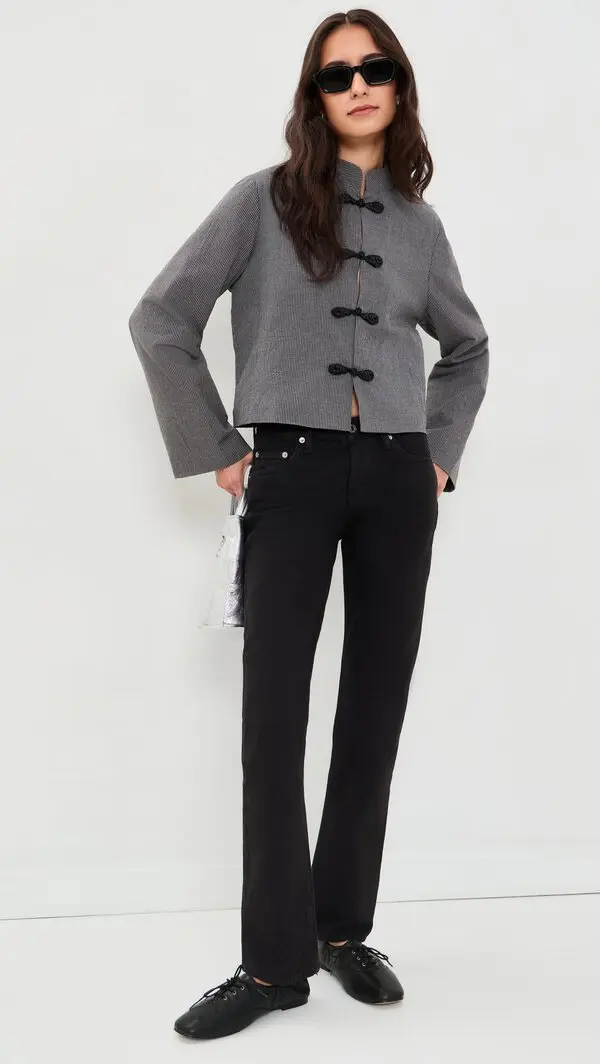 ANOTHER GIRL Stripe Mandarin Collar Jacket