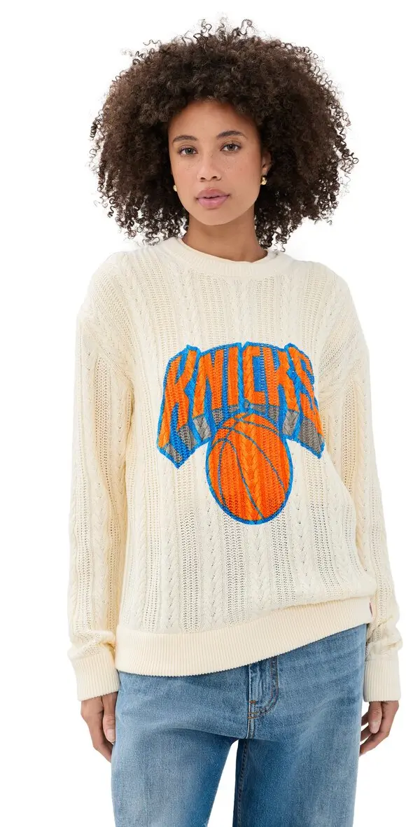 Terez Knicks Swizzle Cable Knit Crew Sweater - Sugar