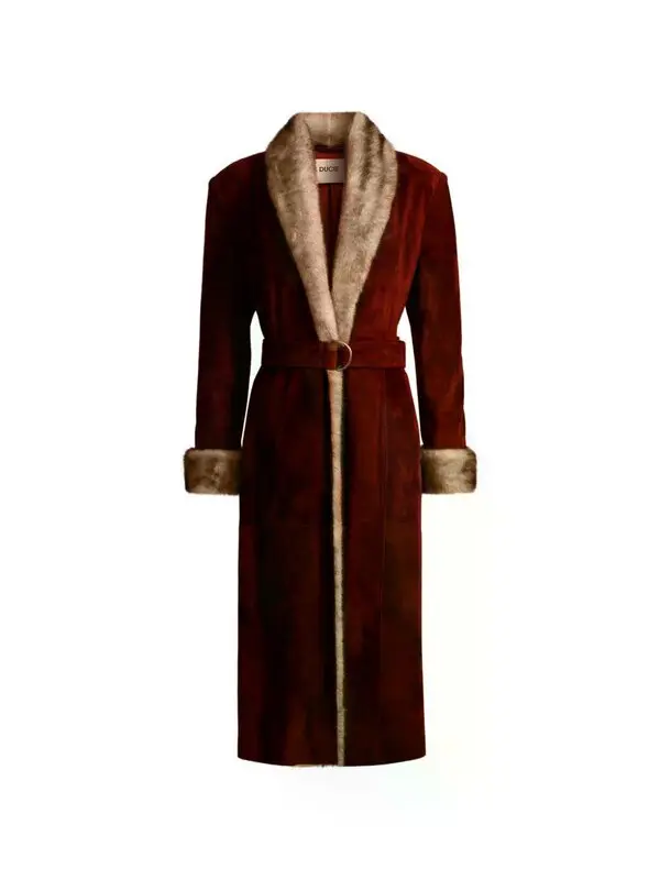DUCIE Freya Faux-fur-trim Suede Coat - Brown