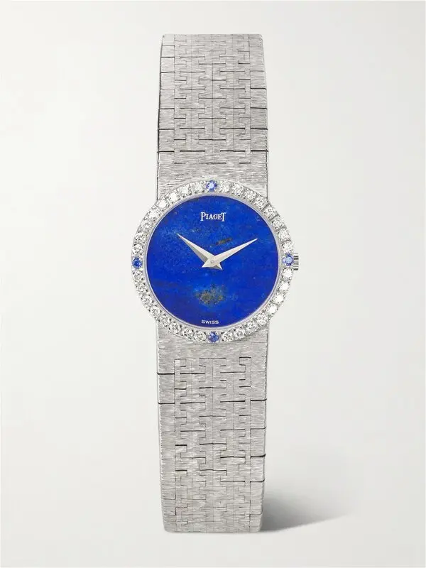 STEPHANIE WINDSOR Piaget Vintage 1964 Tradition Hand-wound 18-karat White Lapis Lazuli, Diamond And Sapphire Watch, Ref. 9706 A6 - Gold