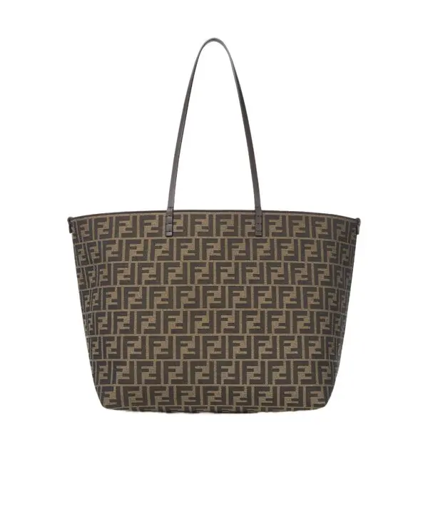 Fendi Tobacco Ff Jacquard And Striped Pequin Fabric Shopper