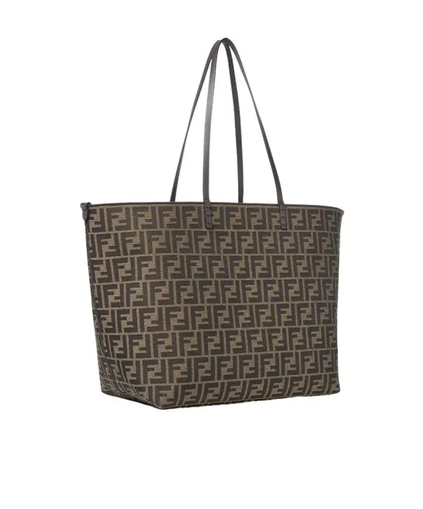 Fendi Tobacco Ff Jacquard And Striped Pequin Fabric Shopper