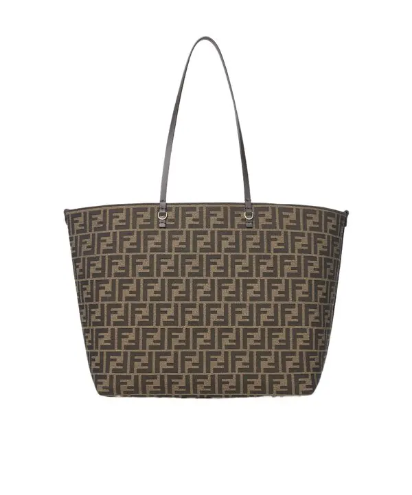 Fendi Tobacco Ff Jacquard And Striped Pequin Fabric Shopper
