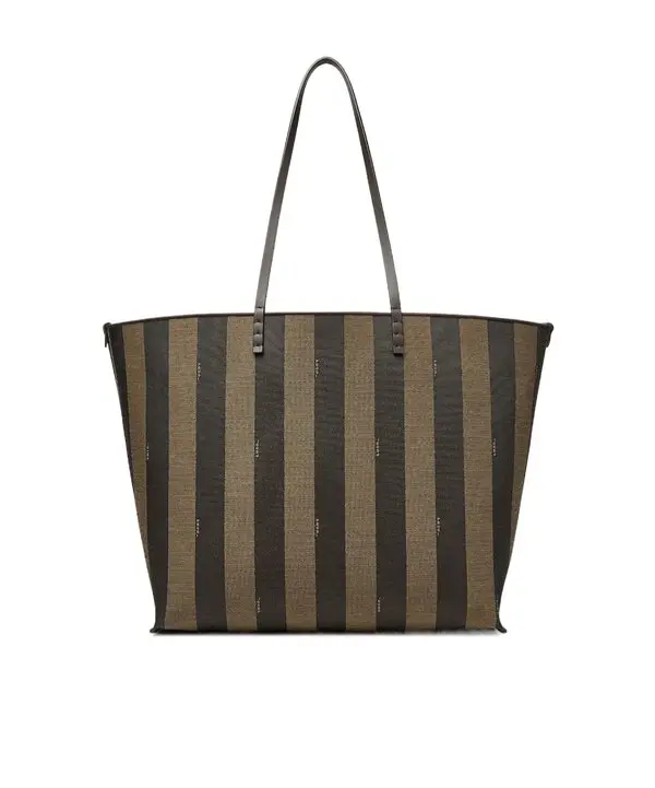 Fendi Tobacco Ff Jacquard And Striped Pequin Fabric Shopper