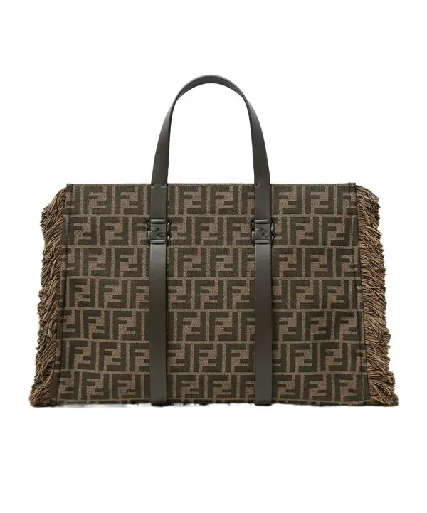 Fendi Summer Ff Jacquard Fringed Tote Bag - Brown
